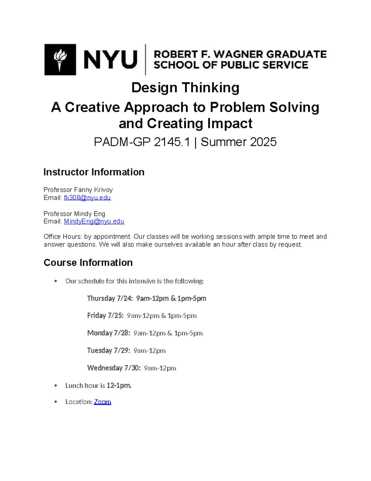 Design Thinking: A Creative Problem Solving Approach (PADM-GP 2145.1 ...