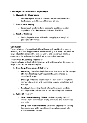 Notes 1 - Notes on the Psychology of Education Introduction The ...