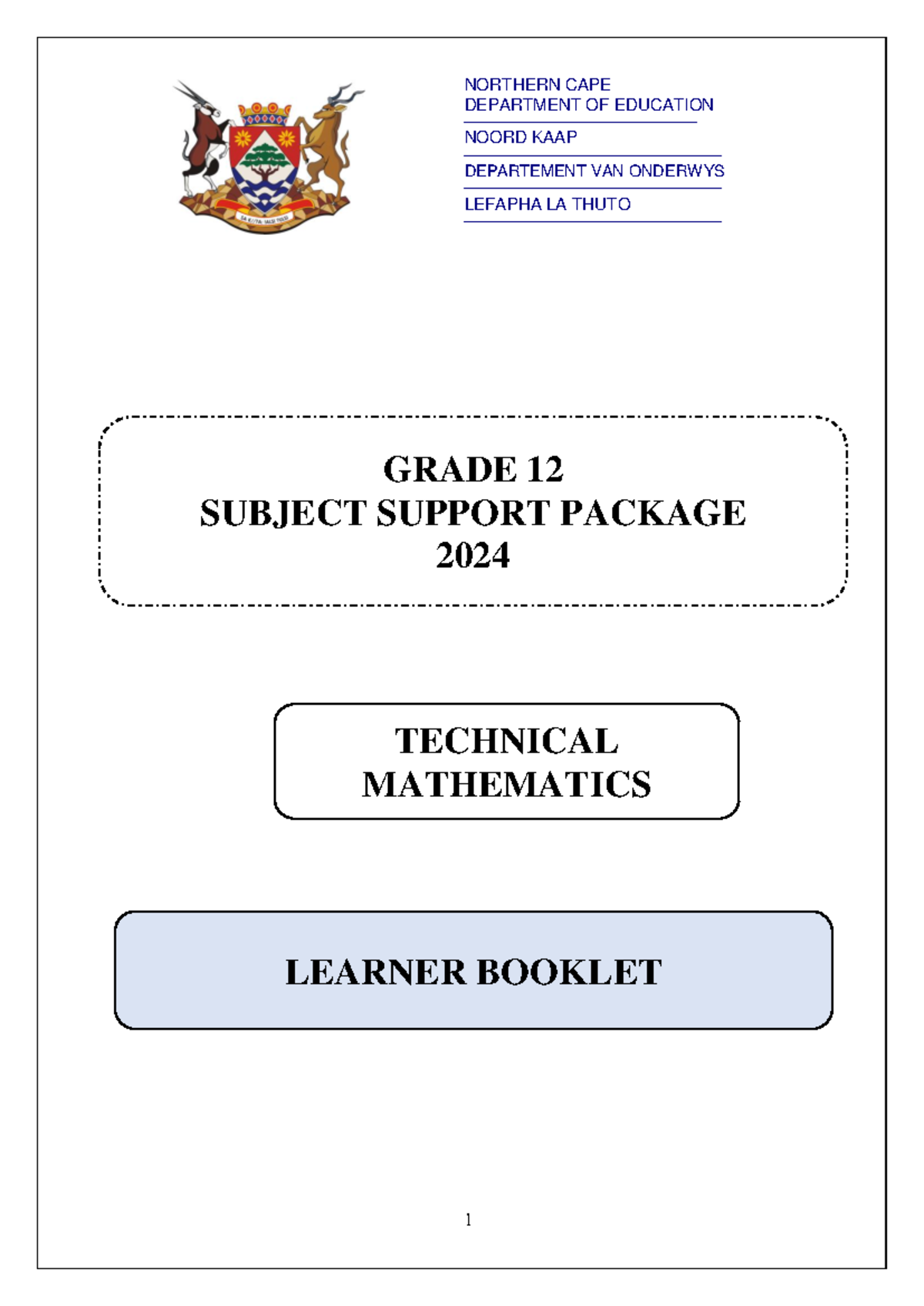 GR.12 Technical Mathematics 2024 Support Package: Equations & Topics ...