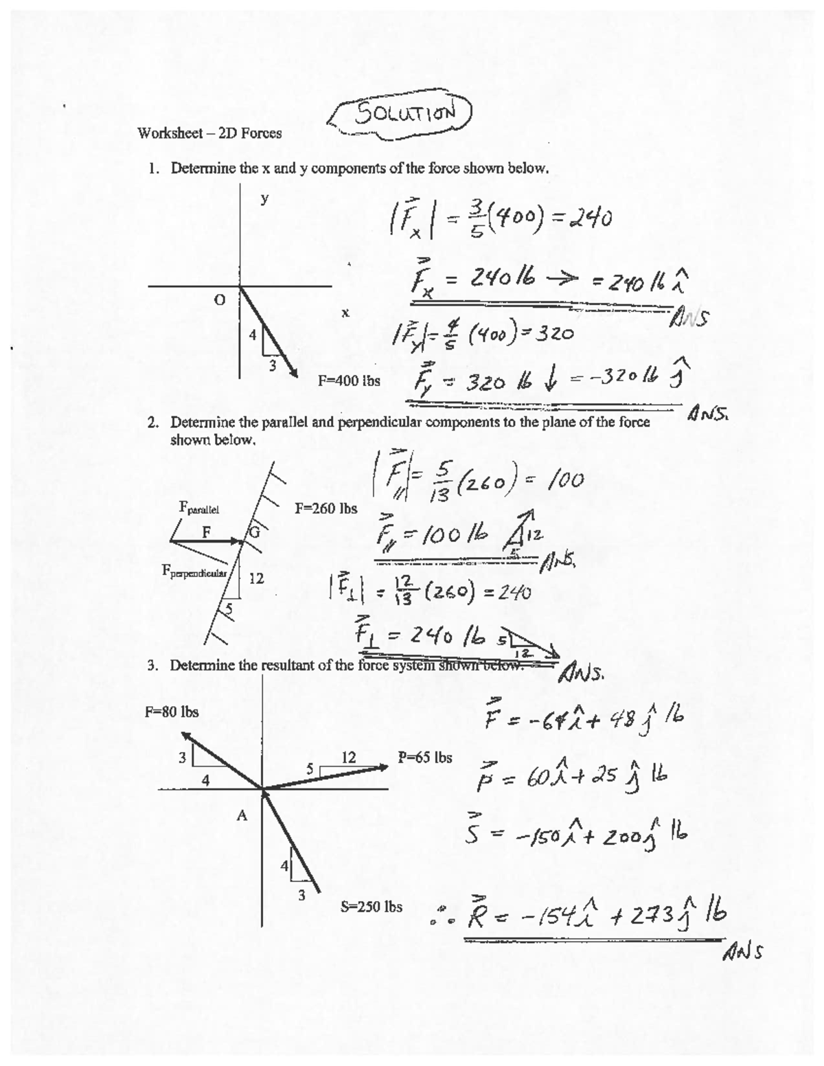 Worksheet-2D Forces solution - SOLUTION Worksheet 2D Forces 1 ...