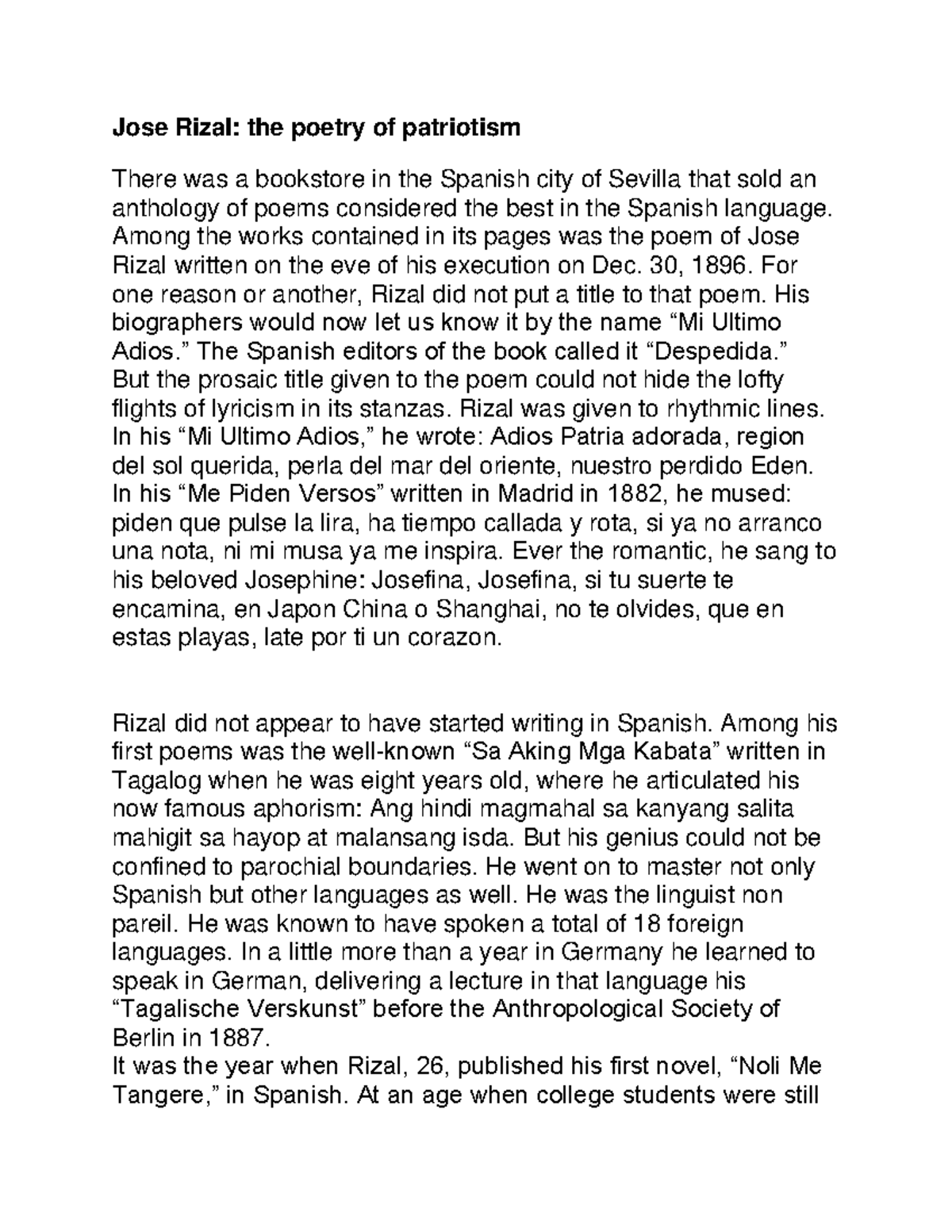 Jose Rizals - Among the works contained in its pages was the poem of ...