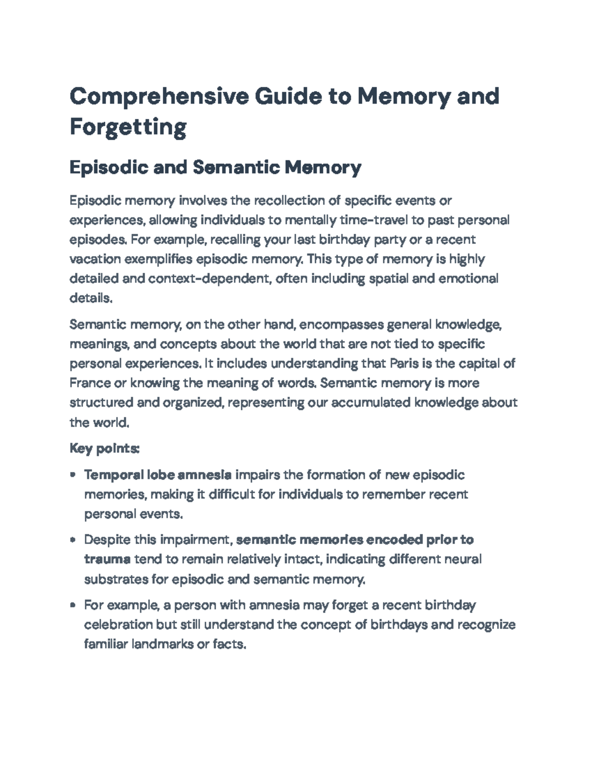 Comprehensive Study on Memory: Forgetting, Distortions & Retrieval ...