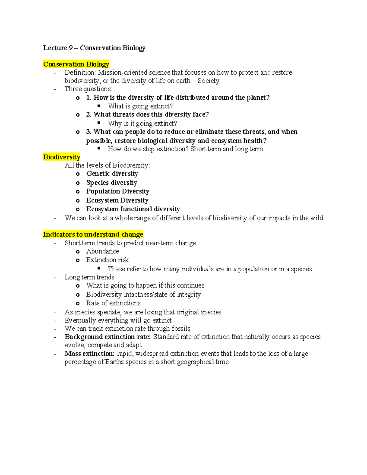 Lecture 9: Conservation Biology and Biodiversity Protection Strategies ...