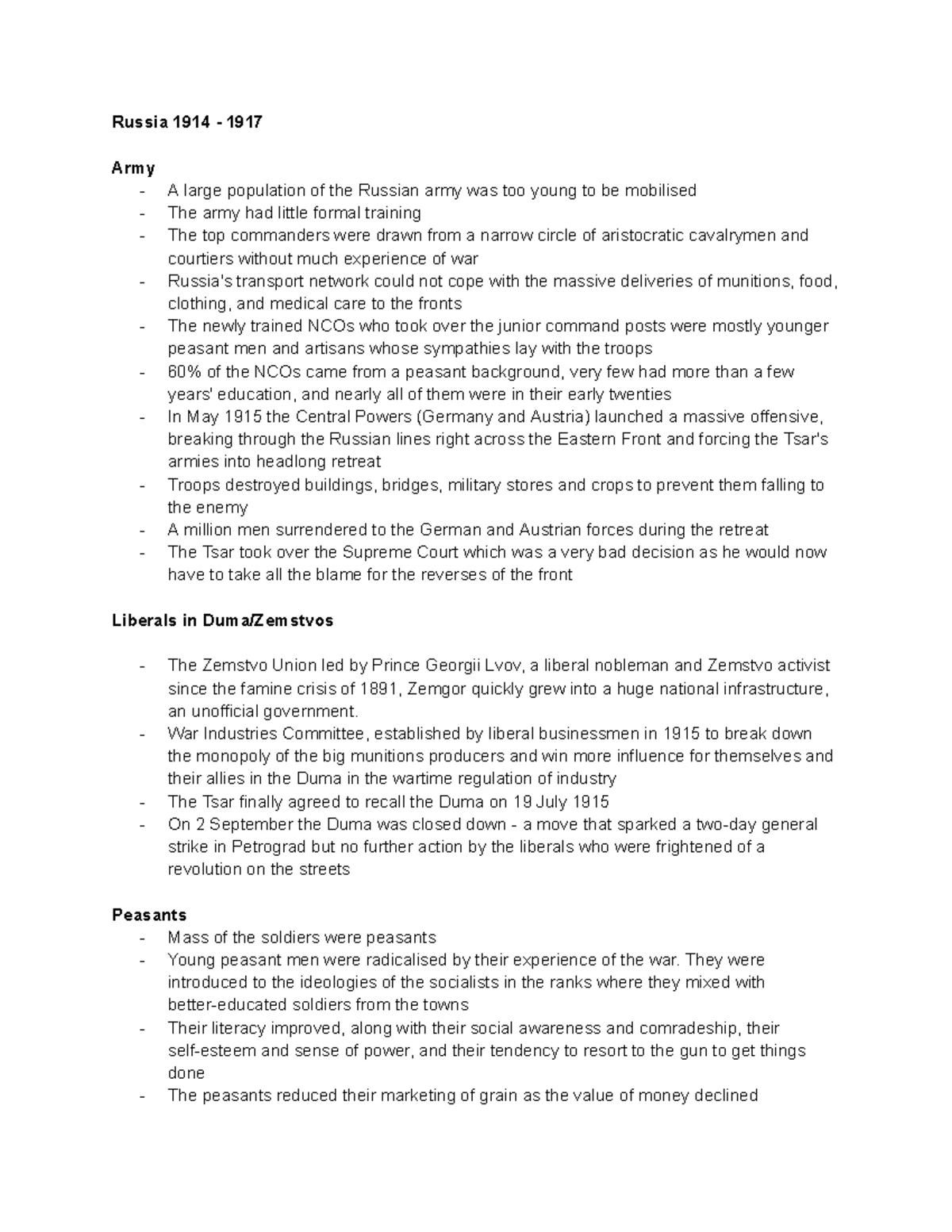 Russia Before the 1917 Revolution: Key Notes and Events - Studocu