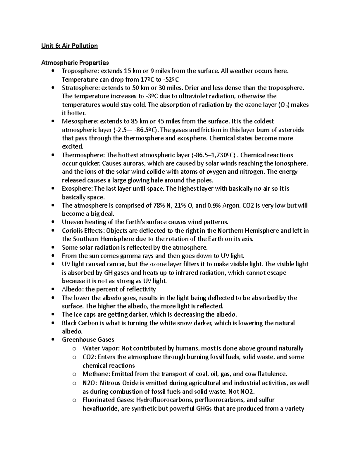 Unit 6 APES Air Pollution - Unit 6: Air Pollution Atmospheric ...