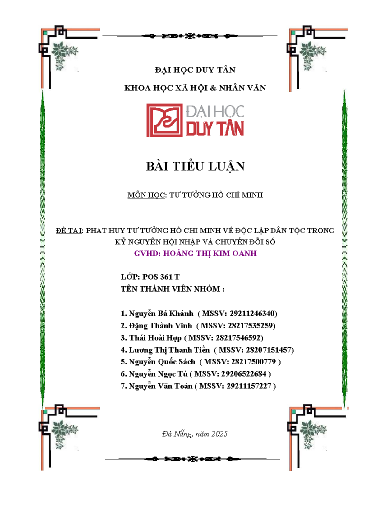 Tư Tưởng Hồ Chí Minh Về Độc Lập Dân Tộc - Bài Tiểu Luận Môn TTHCM - POS 361 T - Studocu