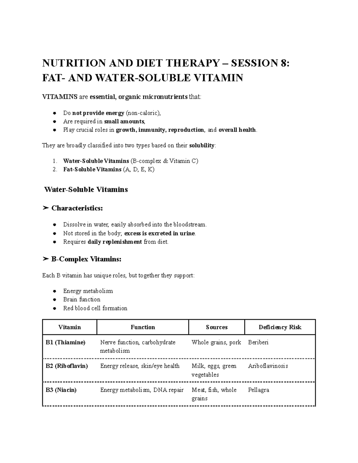 NUTRILEC-SESSION 8: VITAMINS AND THEIR FUNCTIONS IN DIET - Studocu