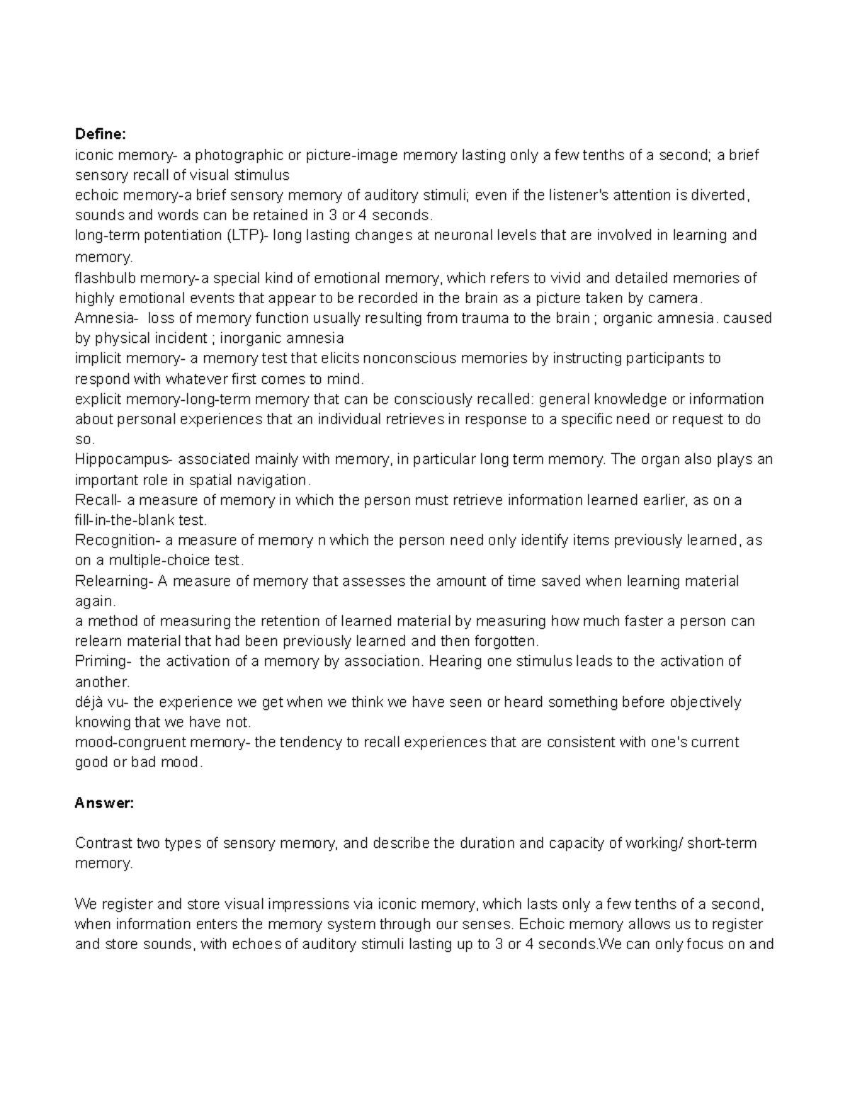 21. Memory: Iconic vs. Echoic Memory and Short-Term Recall - Studocu