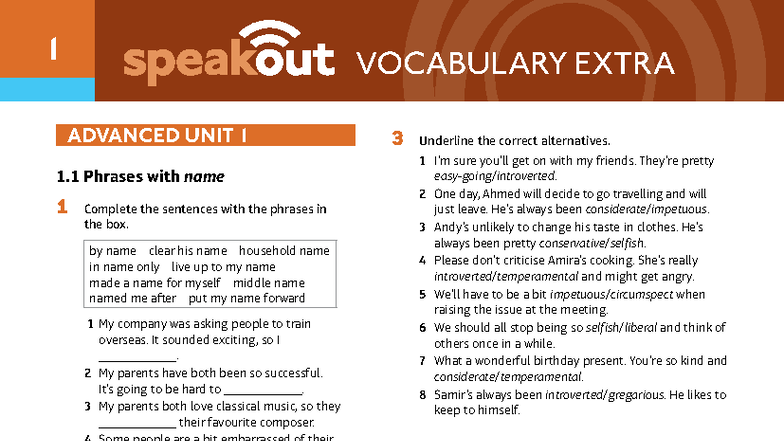 Vocabulary Extra Advanced Unit 1-7 Study Guide - Studocu
