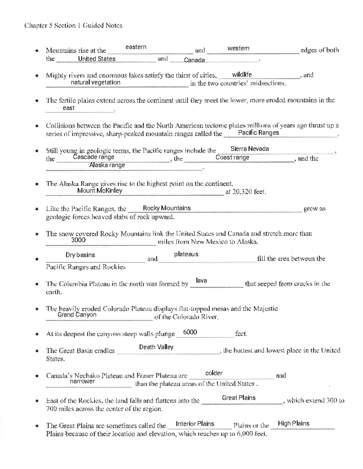 Chapter 5 Section I Guided Notes on North America's Geography - Studocu