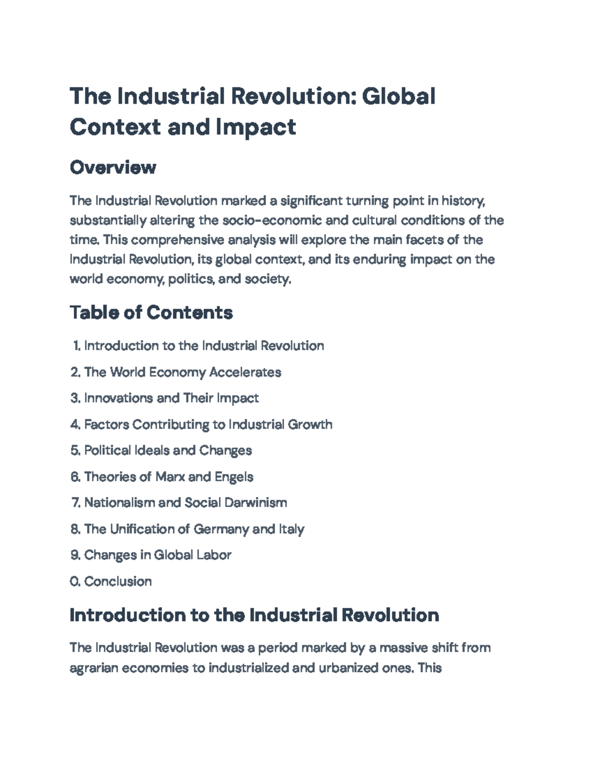 The Industrial Revolution: Global Context, Impact, and Changes in Labor ...