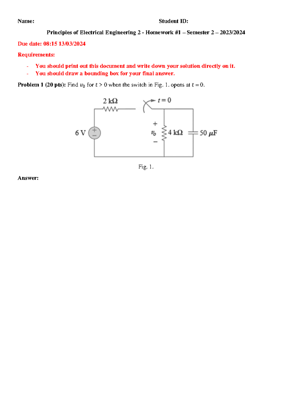 2324-S2-HW1 - Homework 1 - Principle of EE1 Laboratory - Name: Student ...