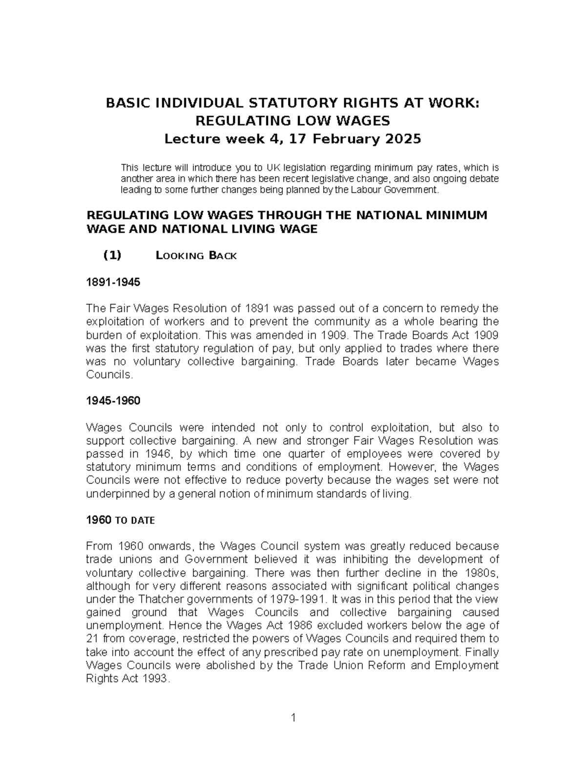 BASIC INDIVIDUAL STATUTORY RIGHTS AT WORK: NMW Lecture Week 4 - Studocu
