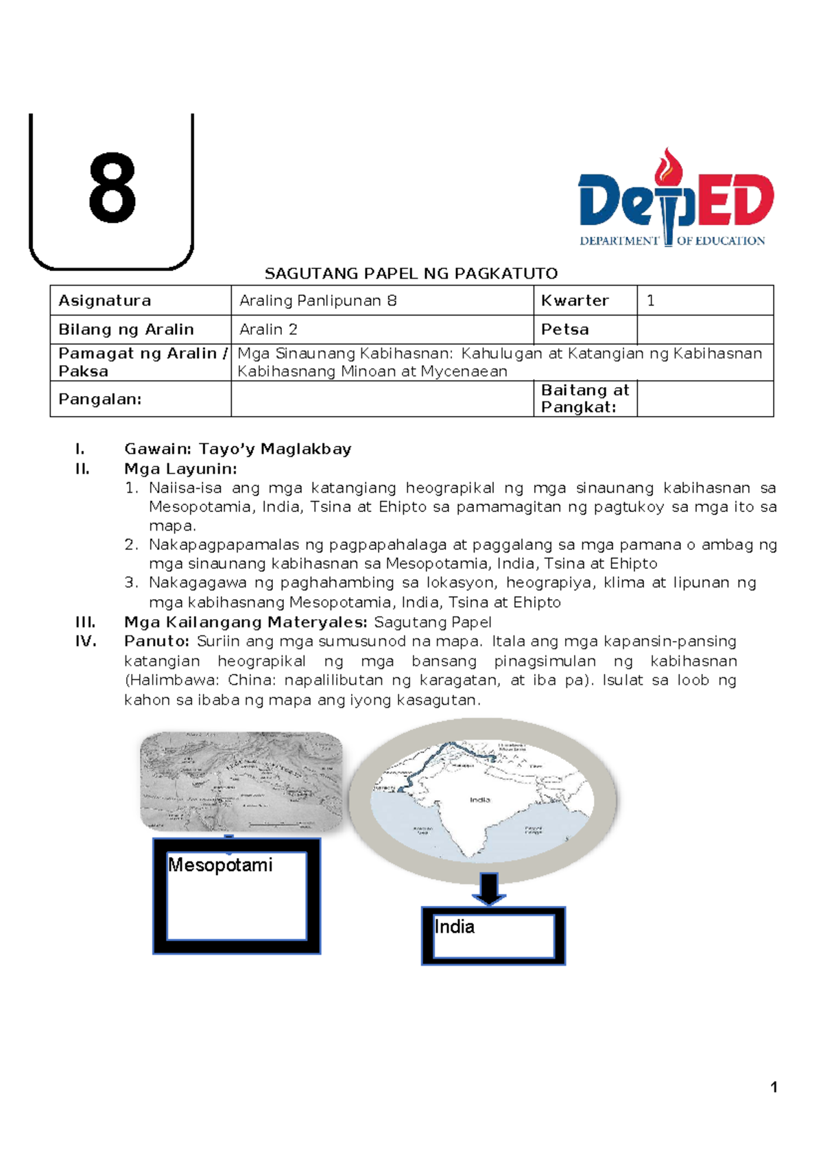 Q1 Aralin 2: Mga Sinaunang Kabihasnan at Heograpiya - Studocu
