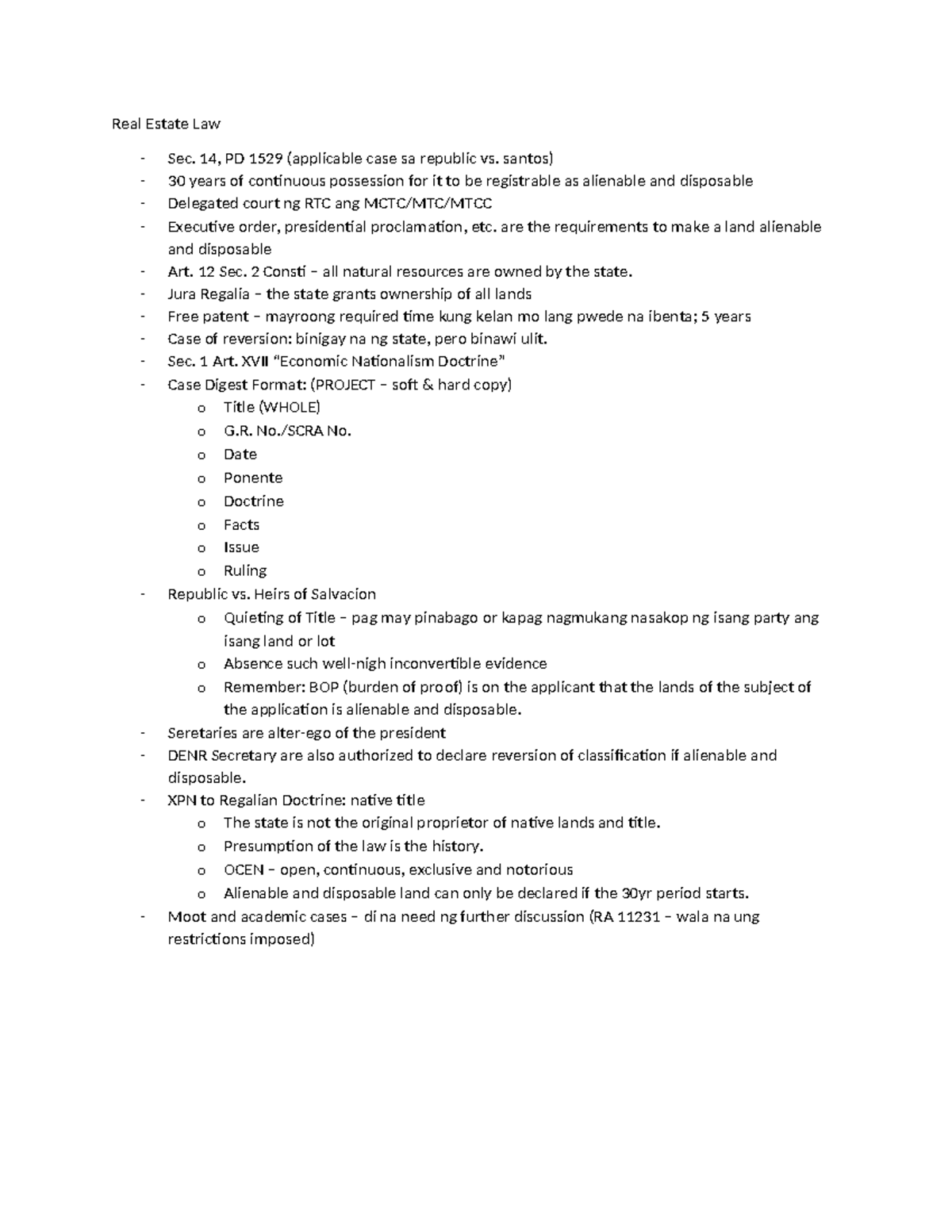 Real Estate Law Notes: Sec. 14, PD 1529 & Case Digest Insights - Studocu