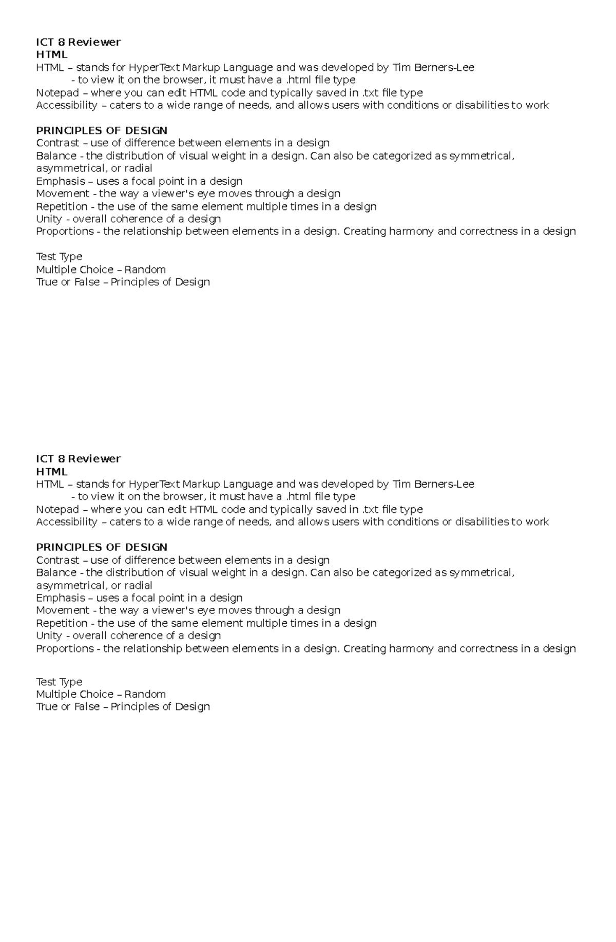 ICT 8 HTML Reviewer: Principles of Design and Accessibility - Studocu