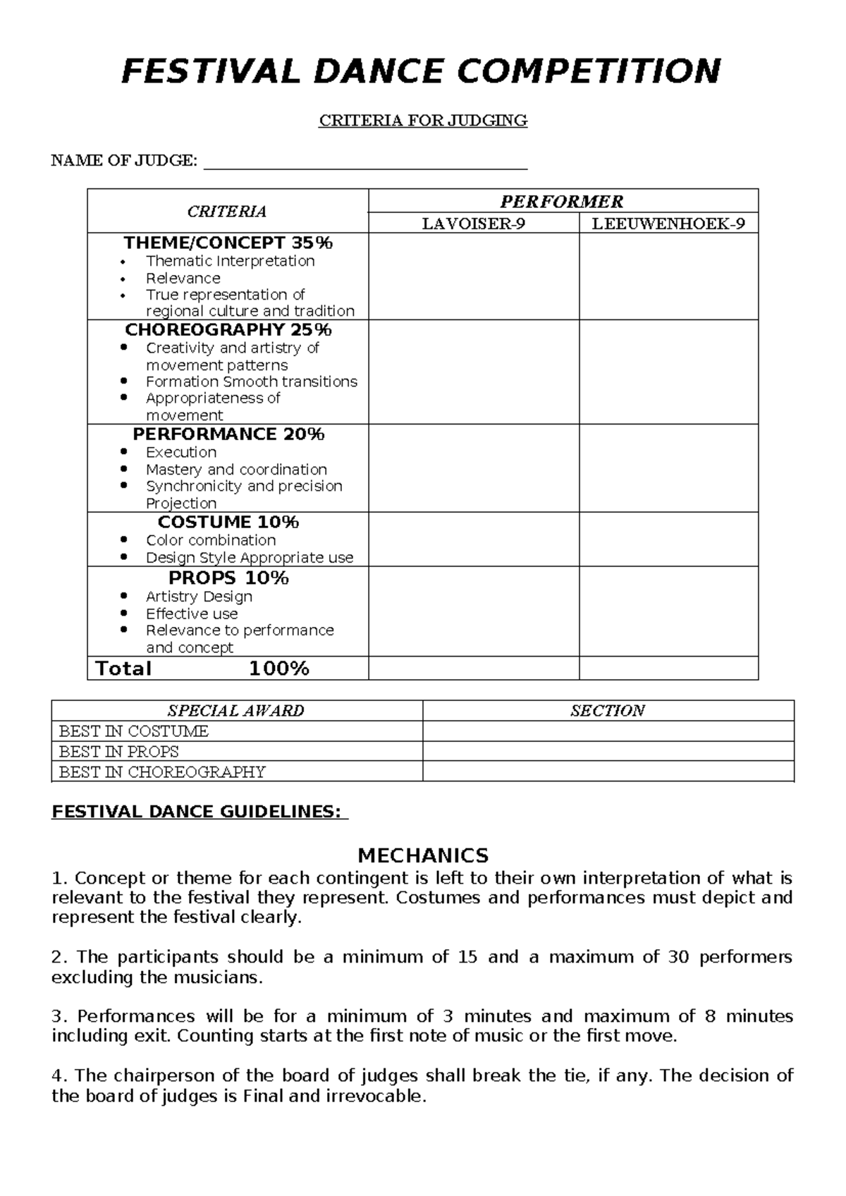 LAVOISER-9 Festival Dance Competition Judging Criteria and Guidelines ...