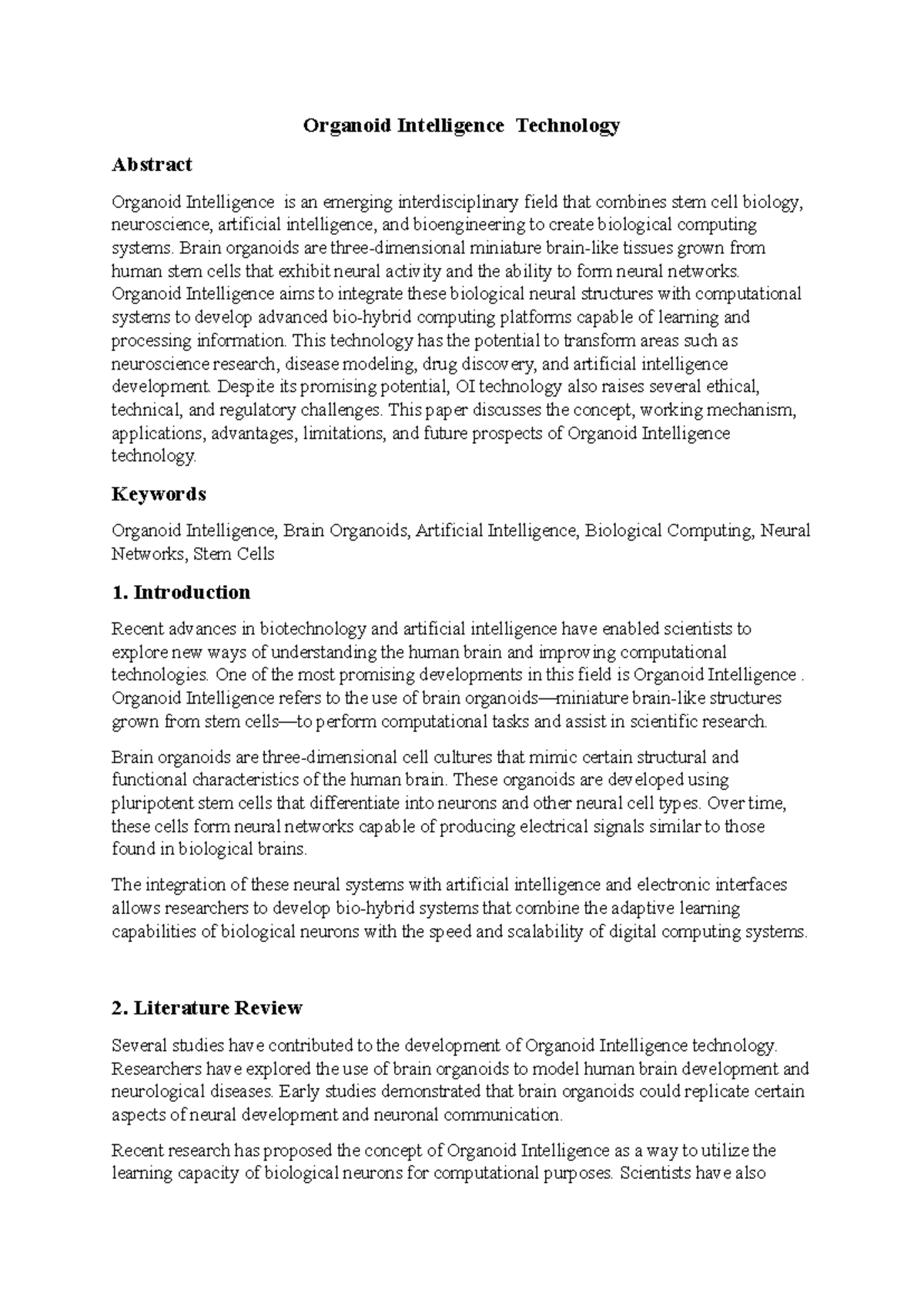 Organoid Intelligence Technology: Exploring Bio-Computing Systems - Studocu