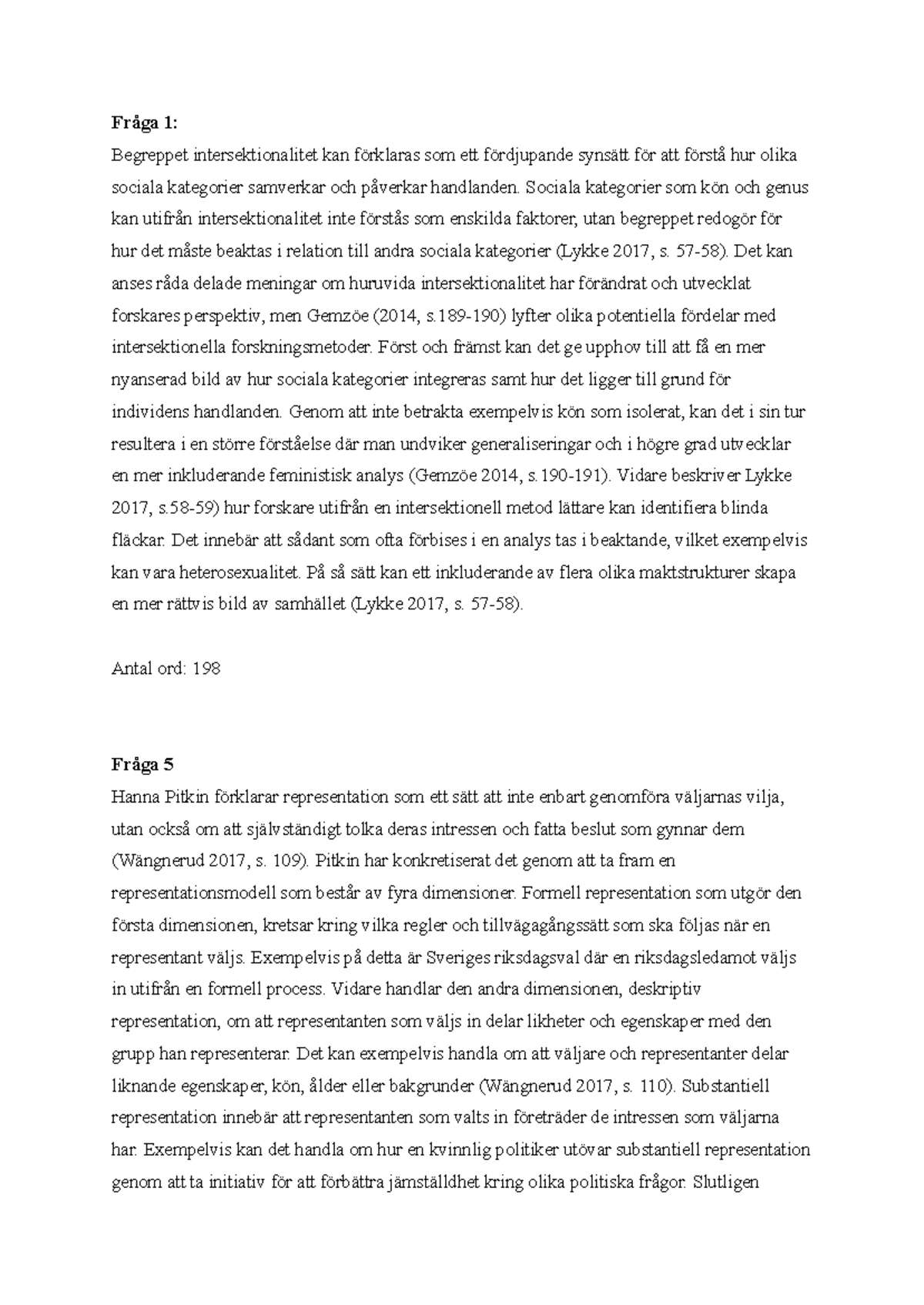 Quiz 1: Genus och Intersektionalitet i Statsvetenskap - Studocu