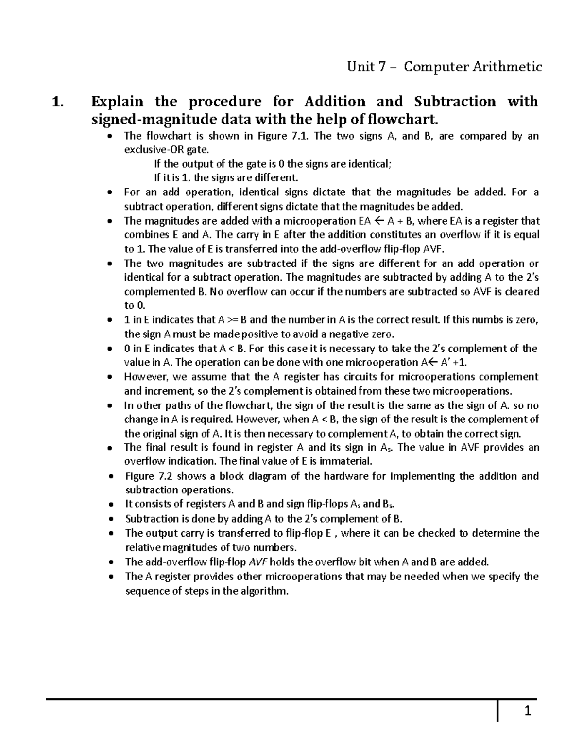 Computer Arithmetic: Addition, Subtraction & Multiplication Procedures - Studocu