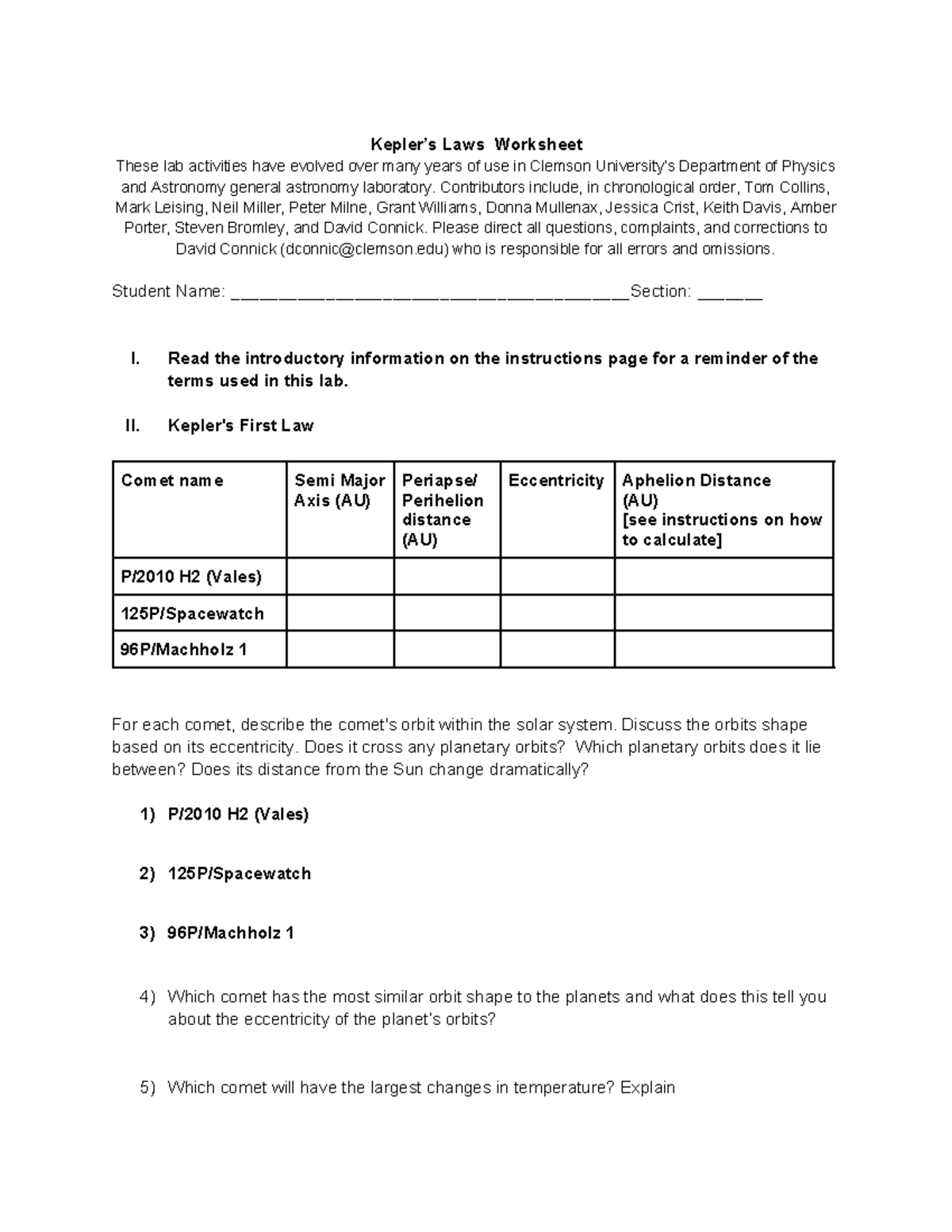 Kepler's Laws Lab Worksheet for Astronomy (ASTR 101) - Studocu