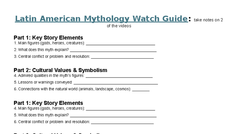 Latin American Mythology Watch Guide: Key Elements & Insights - Studocu