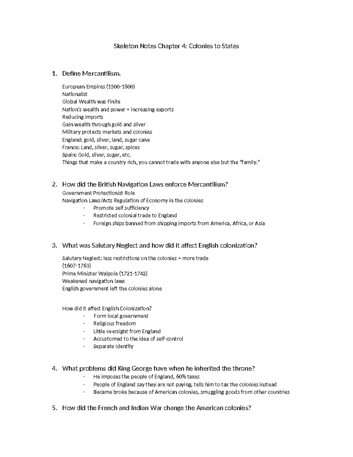 Chapter 4: Mercantilism and Colonial Reactions (History 101) - Studocu