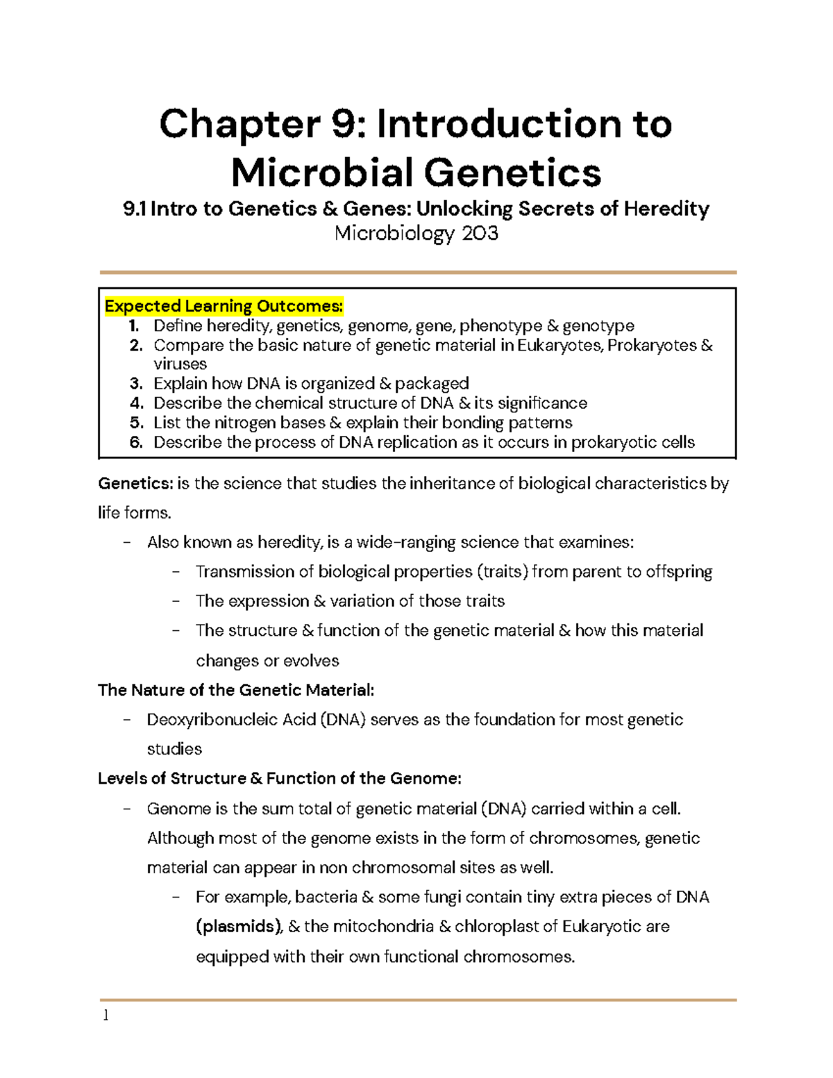 Chapter 9 Introduction to Microbial Genetics- 9.1 Notes - Chapter 9 ...