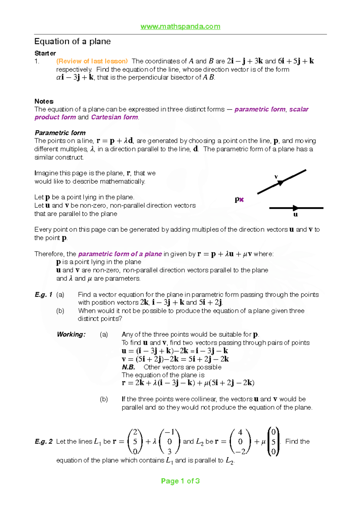 Equation of a Plane Lesson (Math 101) - Studocu