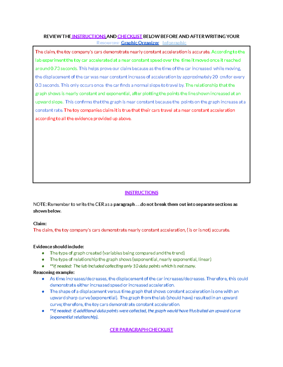 Copy of Constant Acceleration Lab CER - REVIEW THE INSTRUCTIONS AND ...