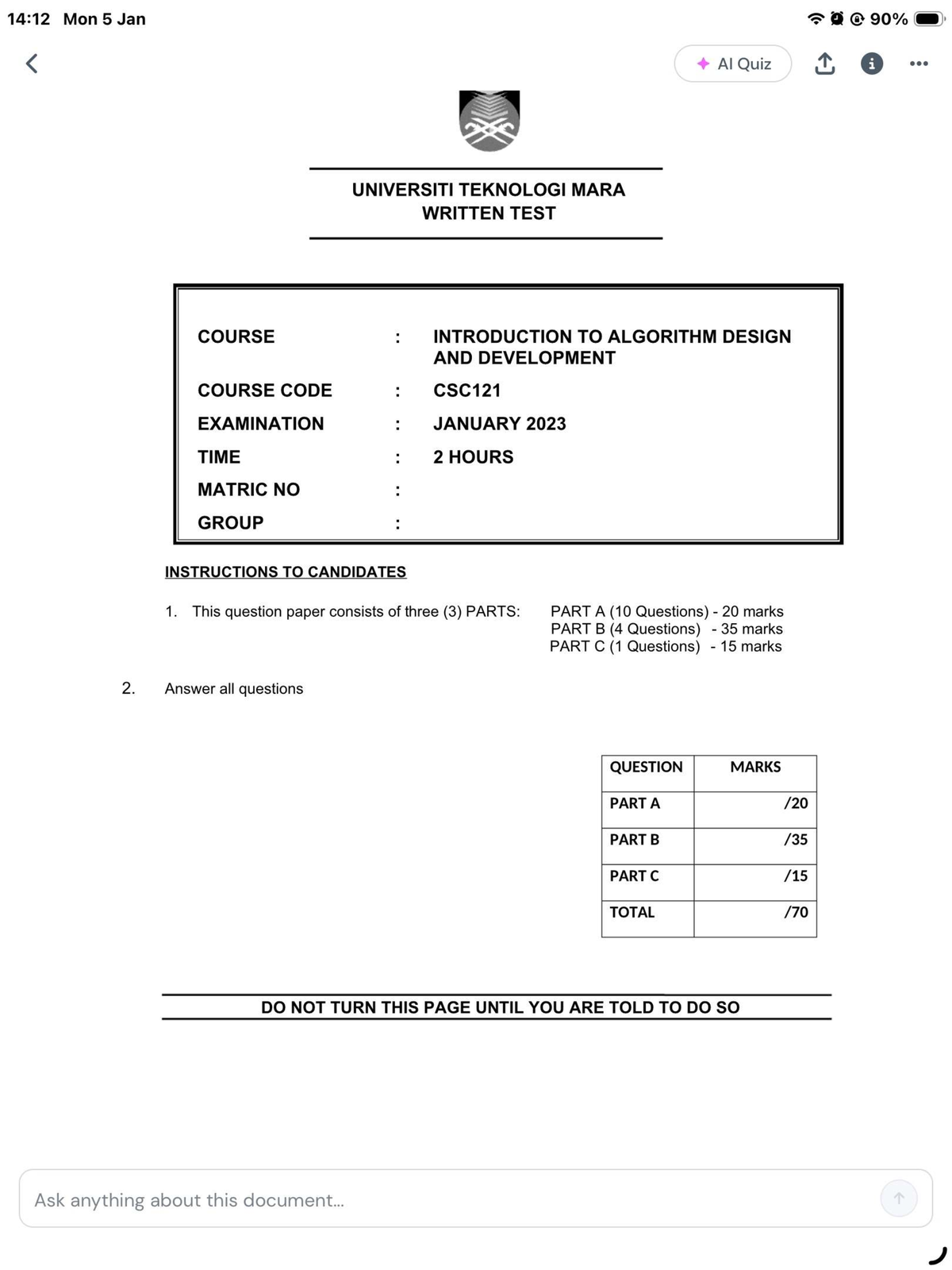 SET2 JAN2023 CSC121 - AI Quiz Questions and Answers - Studocu