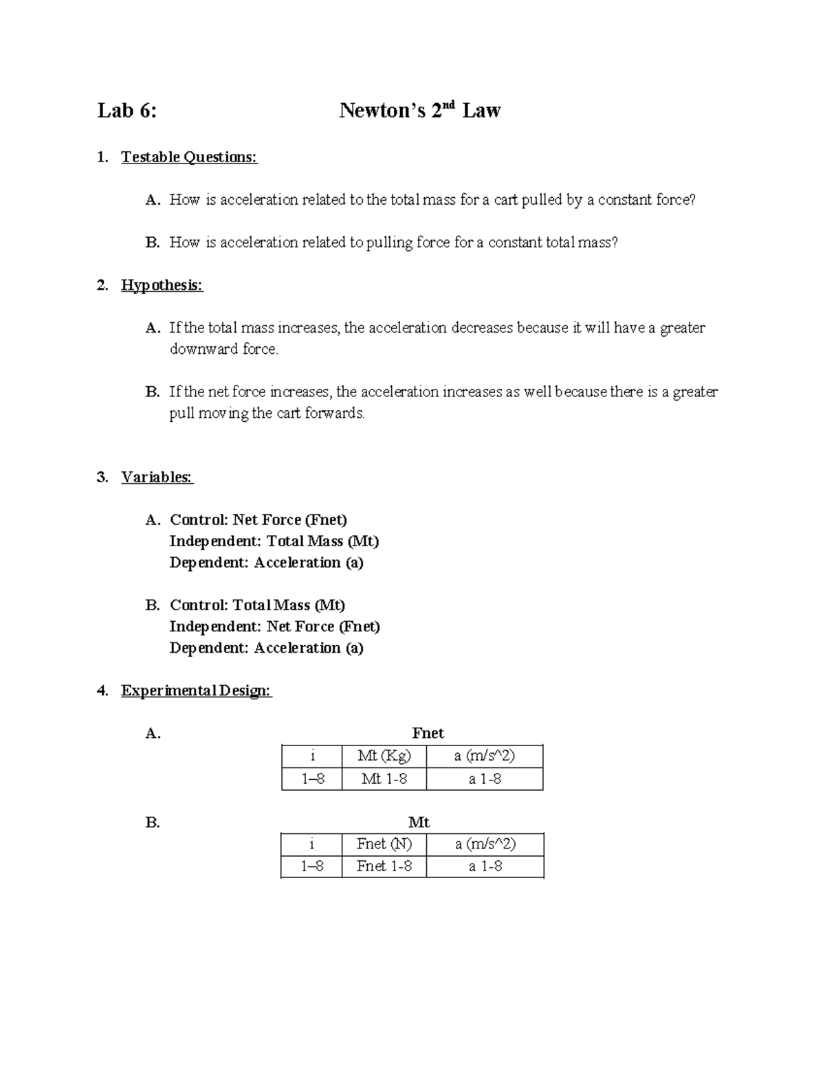 PHY111L Lab 6: Investigating Newton's 2nd Law of Motion - Studocu