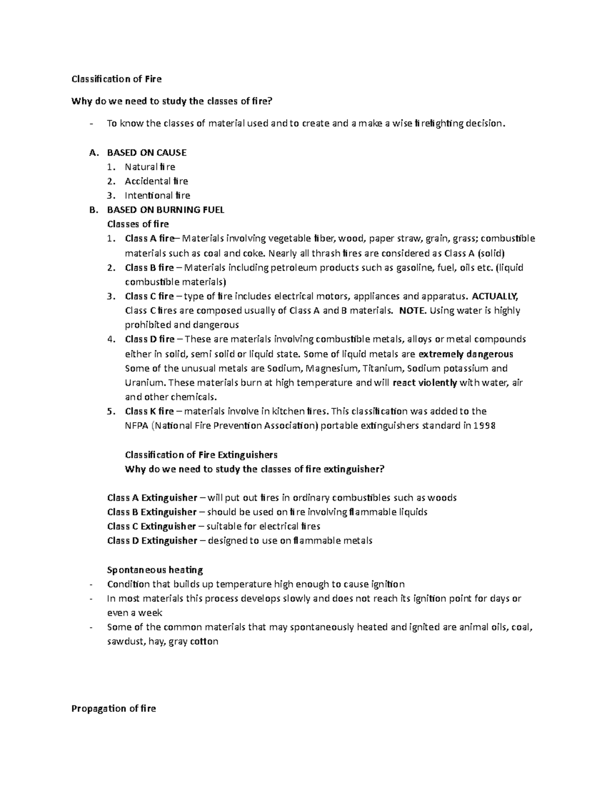 Classification of Fire Fire Protection - Classification of Fire Why do ...