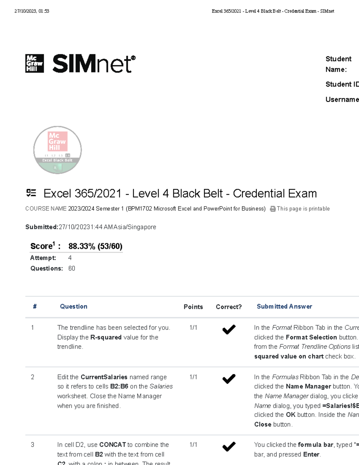 Jules Excel 365 2021 - Level 4 Black Belt - Credential Exam - SIMnet - Excel 365 / 2021 - Level ...
