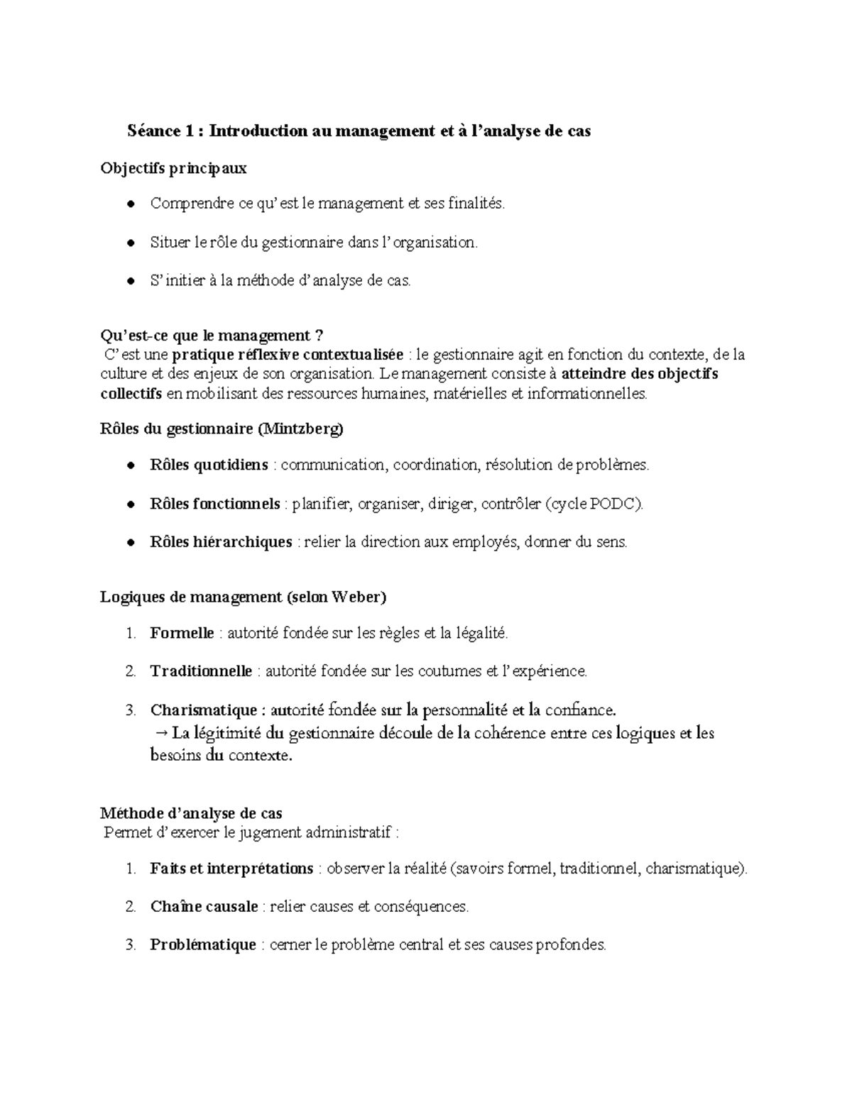 Résumé du Cours MNGT30400 : Introduction au Management et à la ...