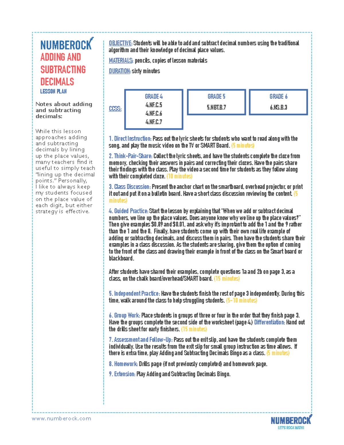 Lesson Plan: Adding & Subtracting Decimals for Grades 4-6 - Studocu