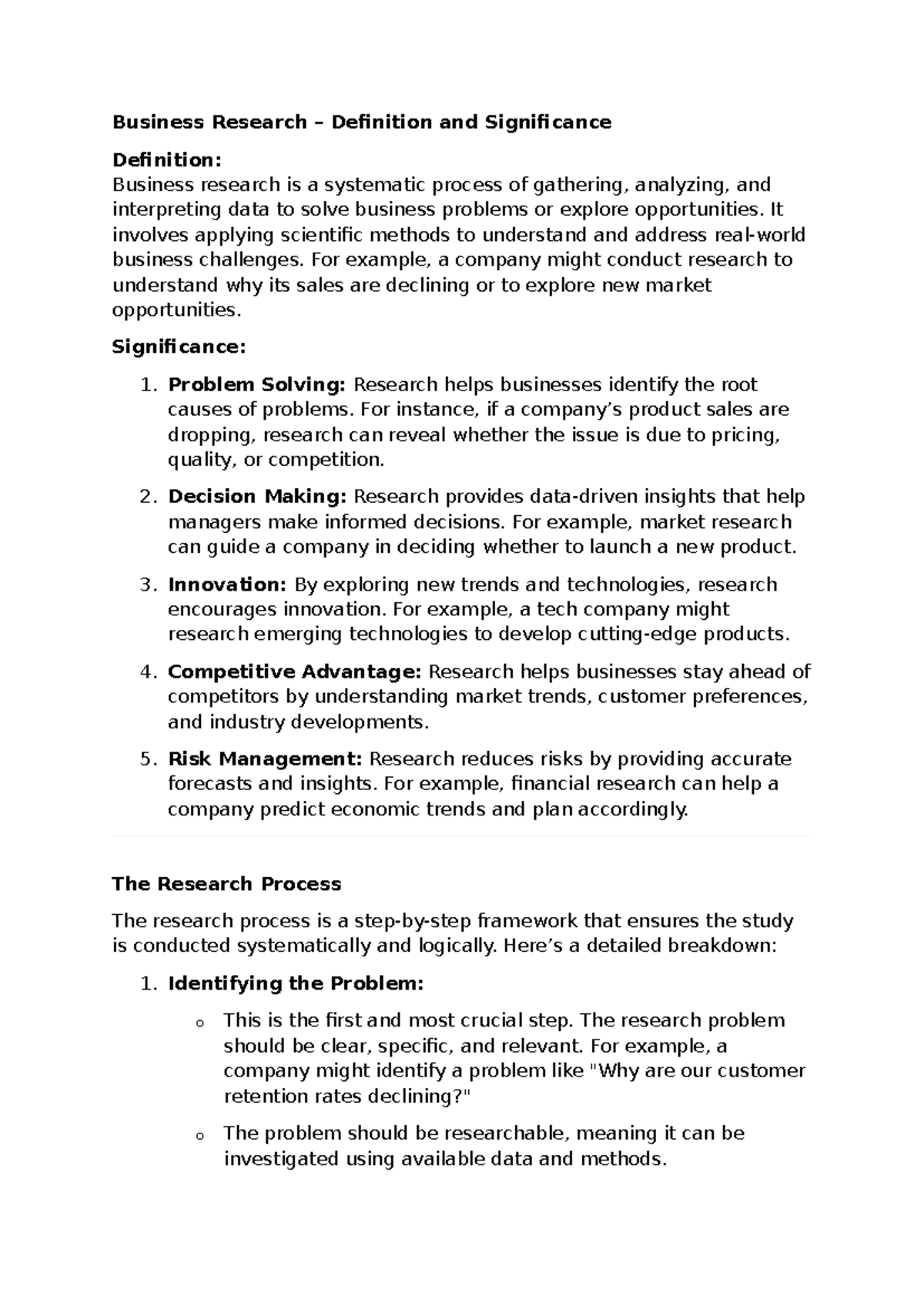 Business Research: Definition, Significance, and Process Overview - Studocu