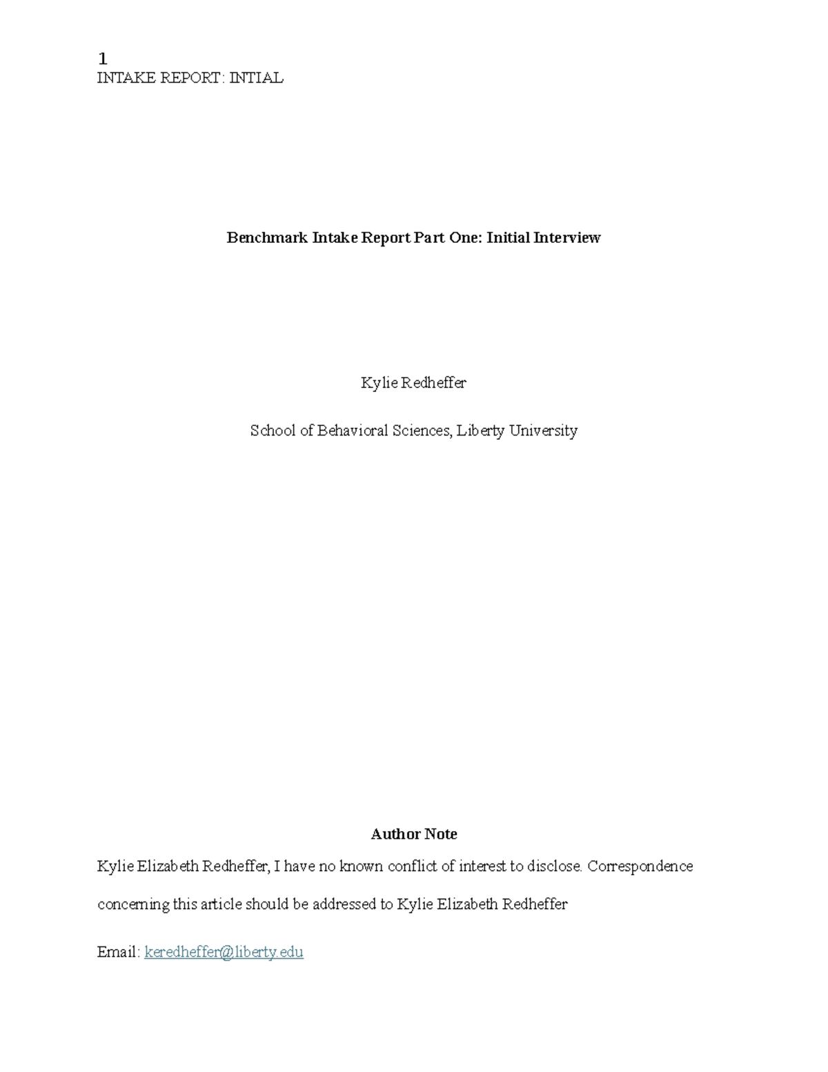 INTA 101: Benchmark Intake Report Part One - Initial Interview Analysis ...