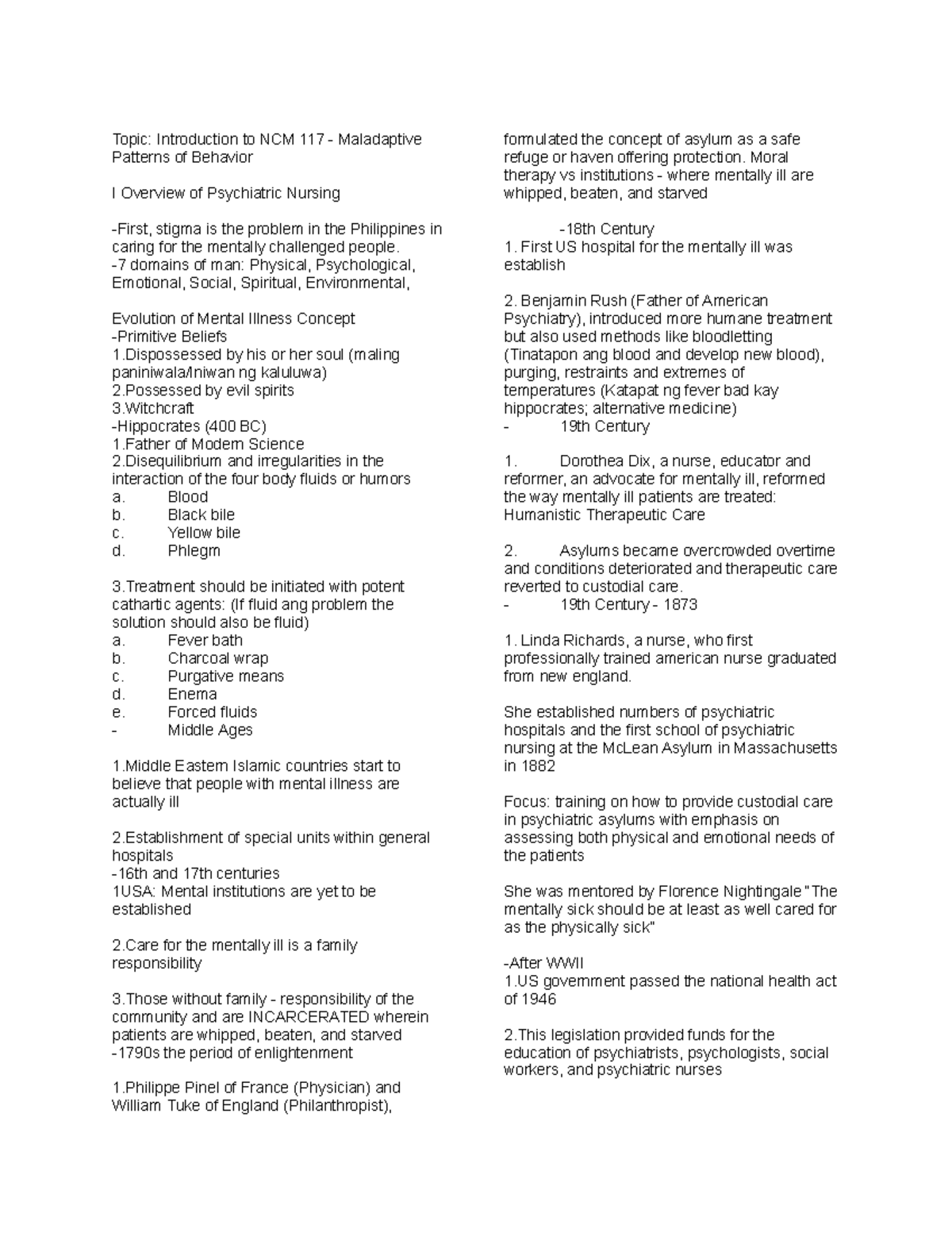 NCM 117 LEC Manaois Reviewer - Topic: Introduction to NCM 117 ...