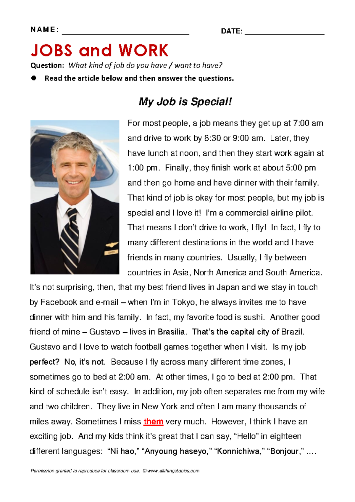 Reading Comprehension: Jobs and Work - Intermediate Level Practice ...