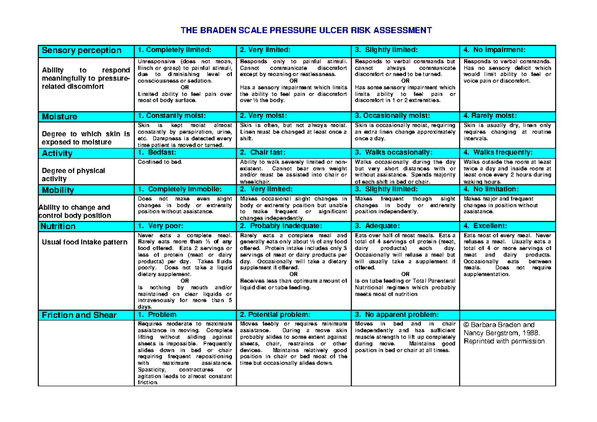 Braden Scale Risk Assessment - Example Analysis - Studocu