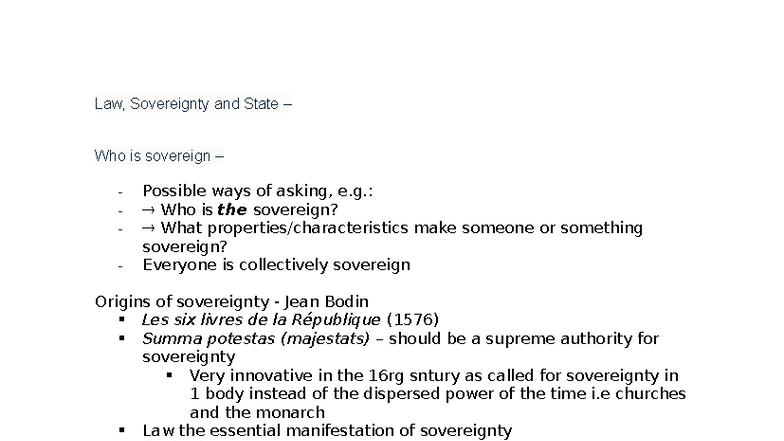 ITLT - Sovereignty and the Modern State: Key Theories and Concepts ...