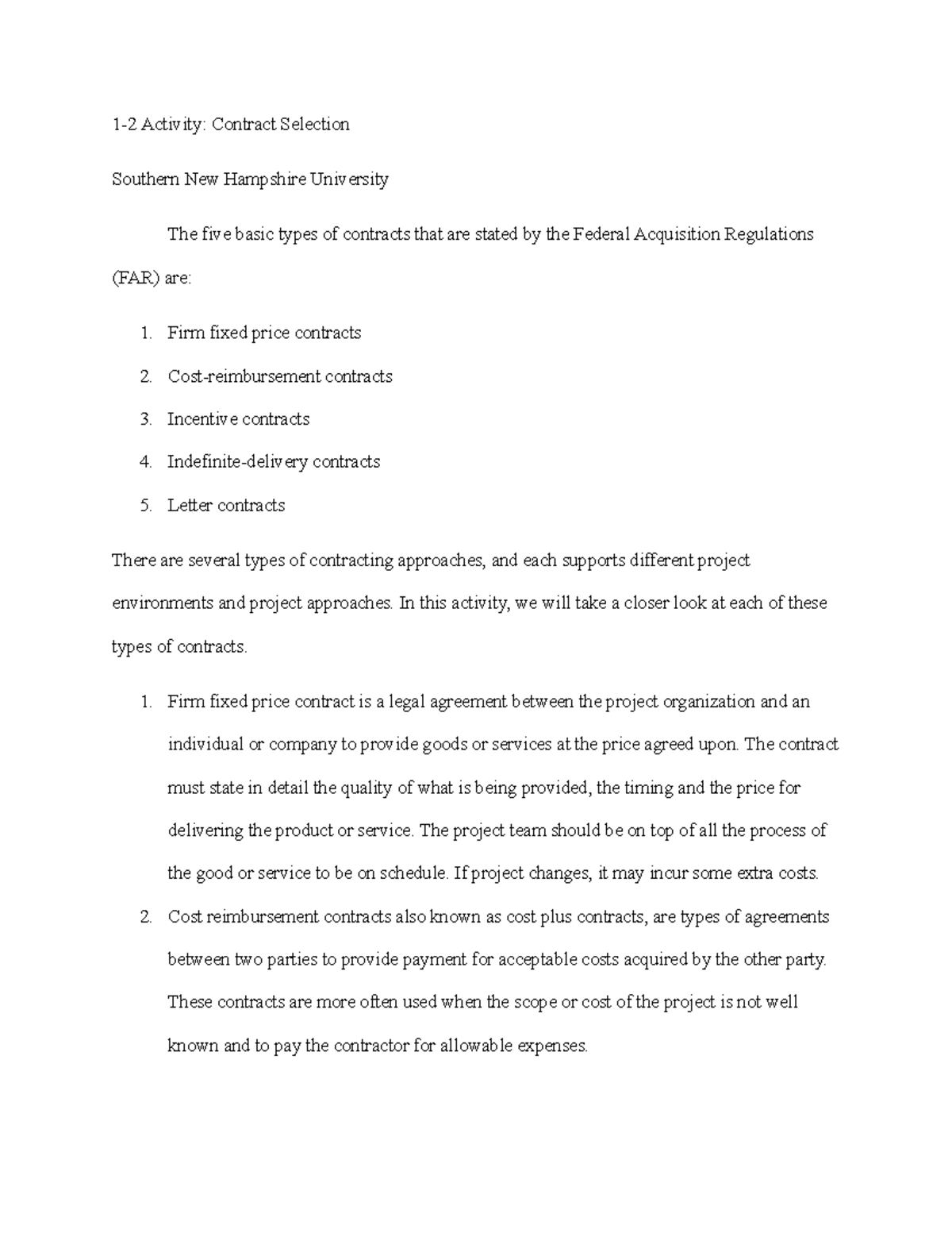 Contract Selection Activity - Understanding 5 Types of Contracts - Studocu