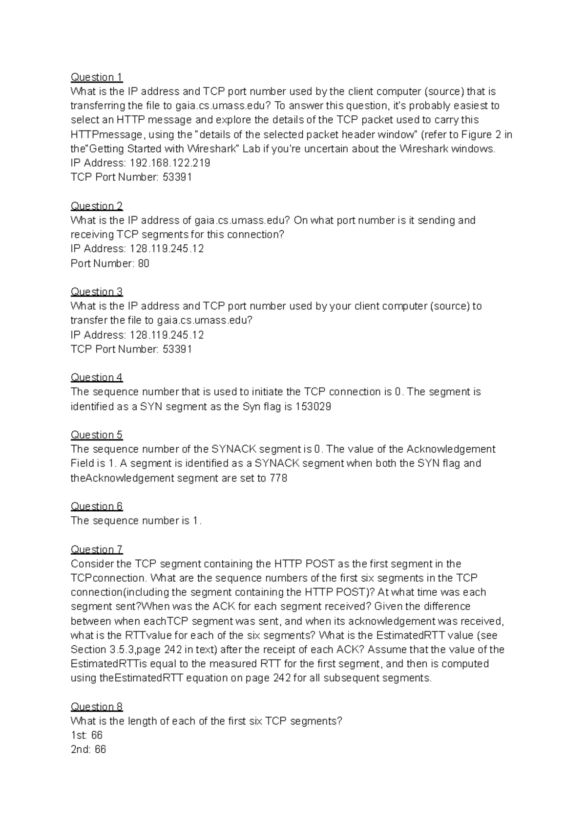 Netfun Week 6 Lab Answers - Question 1 What is the IP address and TCP ...