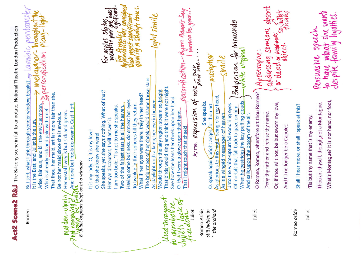 R&J 101: Annotated Balcony Scene Analysis - Studocu