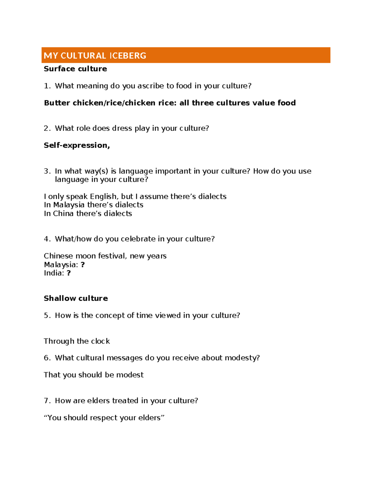 Cultural Identity Worksheet: Exploring My Cultural Iceberg - Studocu