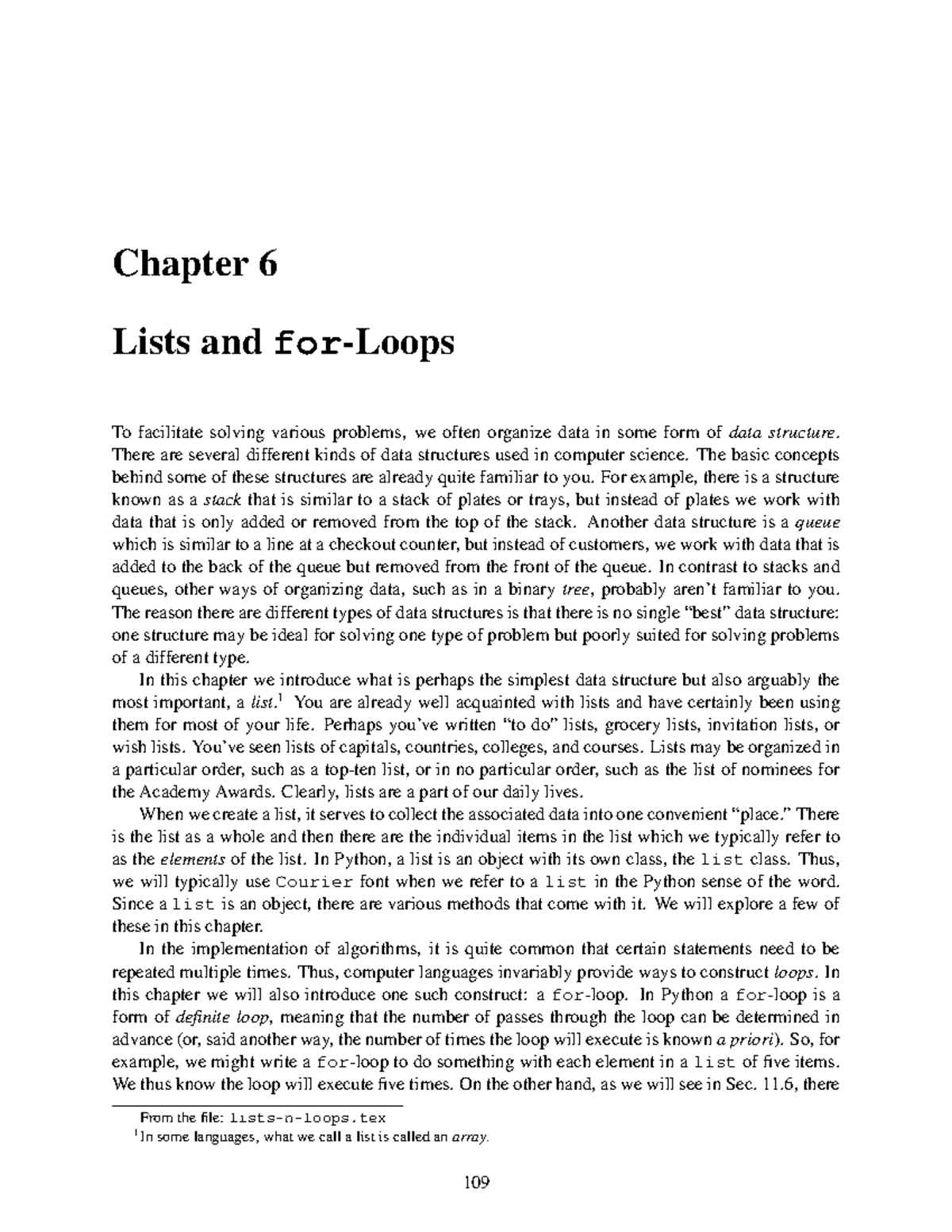 Chap6 - Notes - Chapter 6 Lists and for-Loops To facilitate solving ...