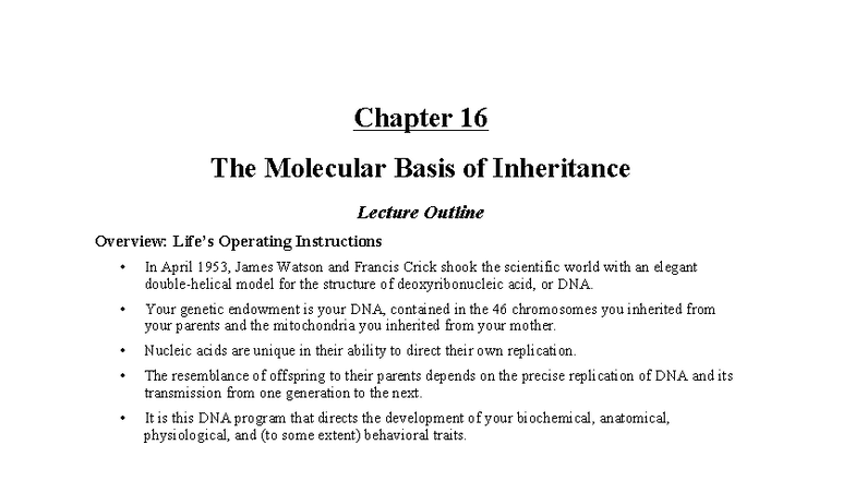 Chapter 16: DNA Replication and Repair Lecture Outline for Campbell ...