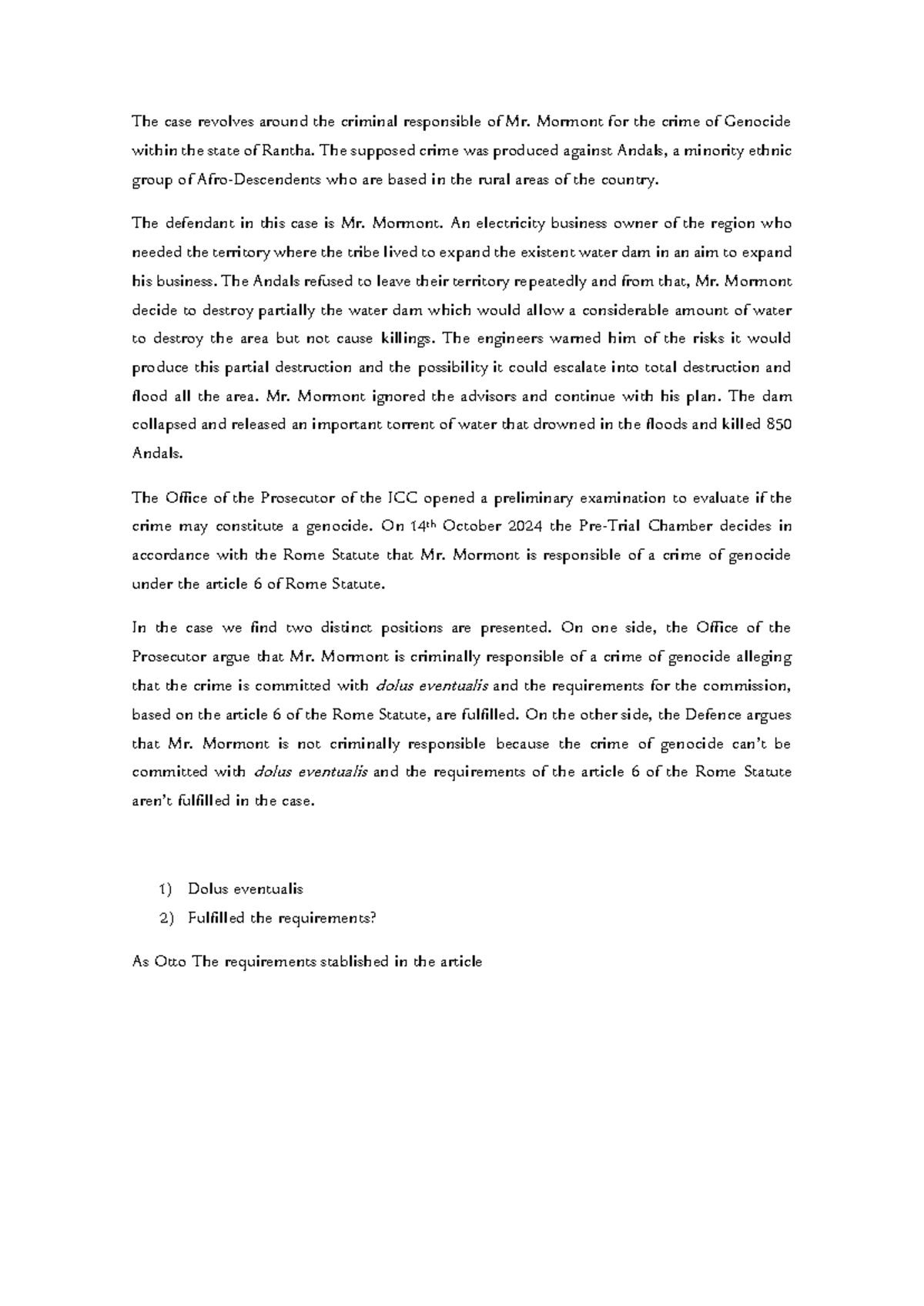 Genocide Case Study: Mr. Mormont's Responsibility under PIL 6, 7, 8 ...