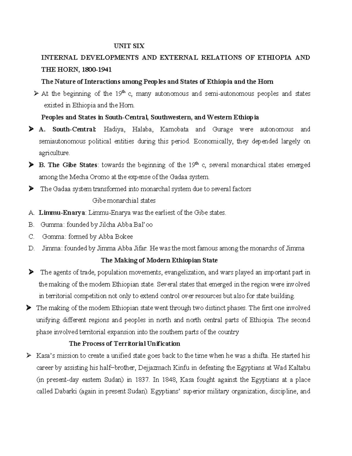 Final Exam Study Notes: History of Ethiopia (1800-1900) - Studocu